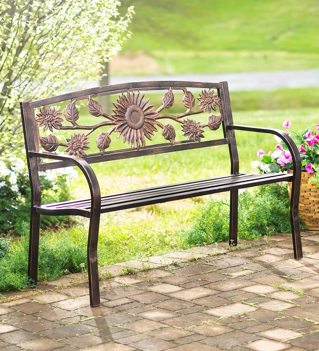 Plow & Hearth Weatherproof Outdoor Bench | Holds Up to 300 lbs | Garden Patio Porch Park Deck | Metal | Bronze