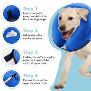 E-KOMG Dog Cone After Surgery, Protective Inflatable Collar, Blow Up Dog Collar, Pet Recovery Collar for Dogs and Cats Soft (Large(12"-18"), Blue)