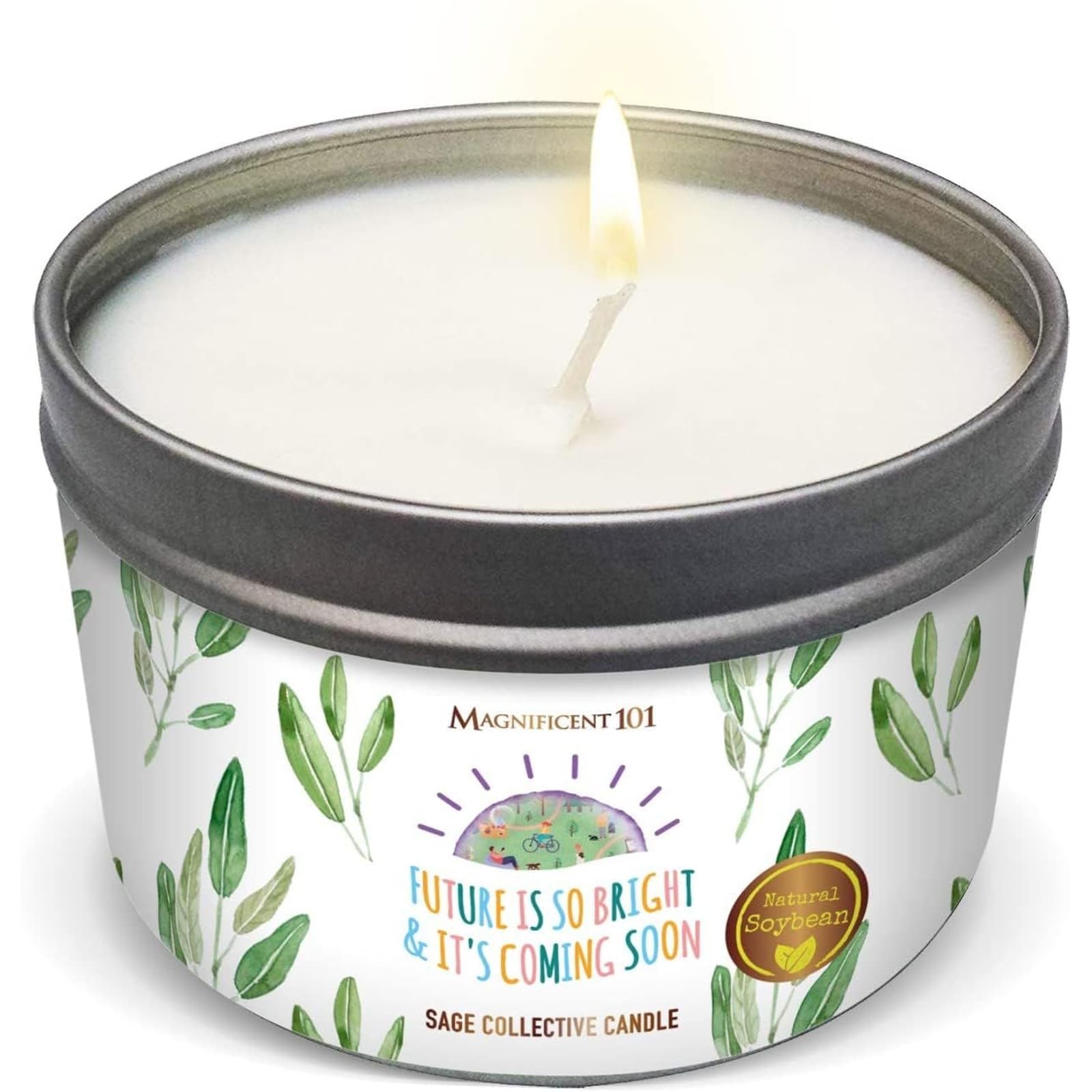 Magnificent 101 Long Lasting Pure White Sage Collective Candle | 6 Oz - 35 Hour Burn | Soy Wax Candle For House Energy Cleansing & Manifestation | Future Is So Bright & It's Coming Soon