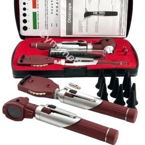 Premium Double Handle Otoscope Set -Otoscope/Great for School -Cynamed (BURGUNDY)