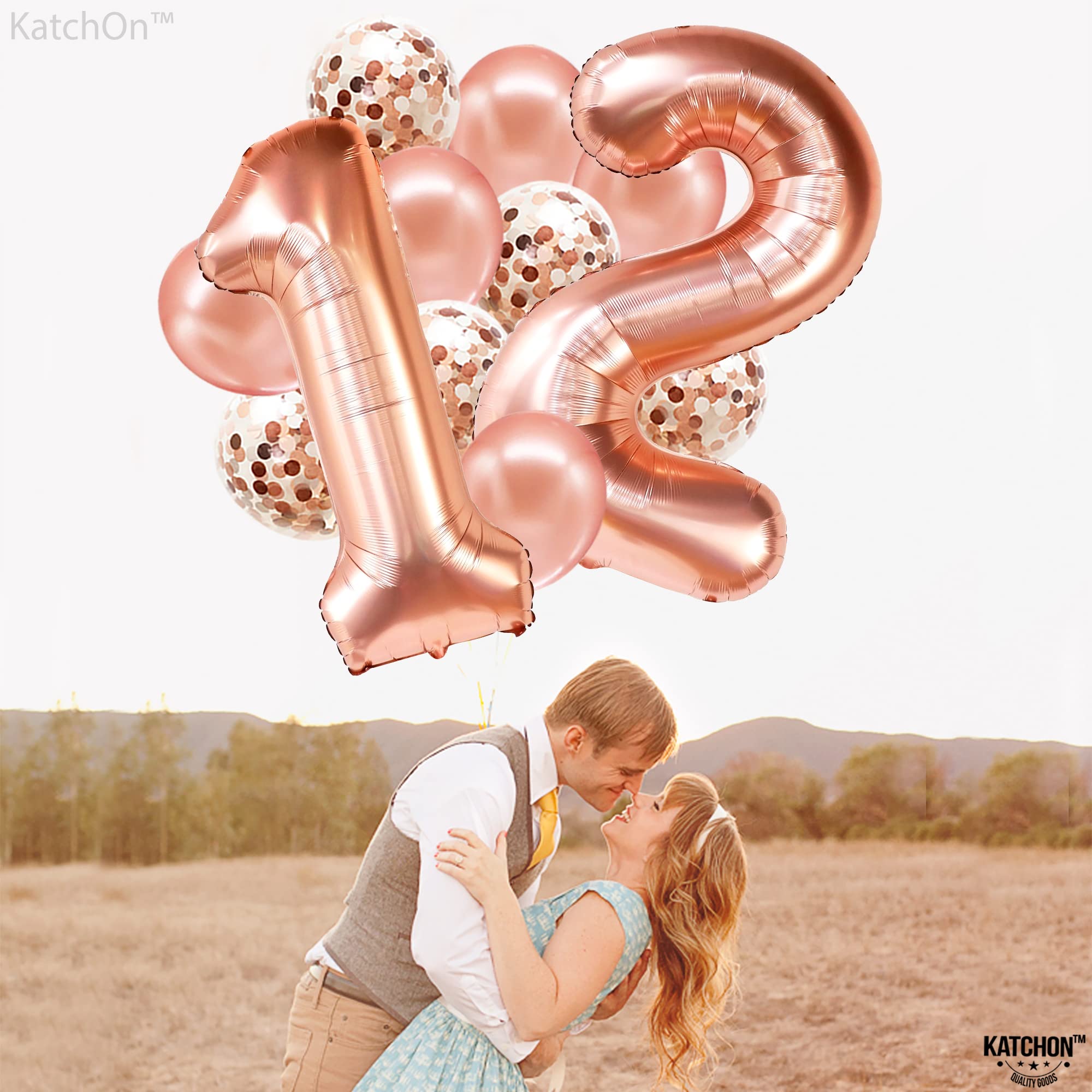 KatchOn, Rose Gold 12 Balloon Number - Huge 40 Inch | 12th Birthday Decorations for Girls | 12th Birthday Balloons, Confetti Balloons | 12 Birthday Balloon for Girls | Number 12 Balloons for Birthdays