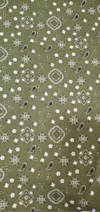 bandana print poly cotton 58 inch wide fabric by the yard (olive green)