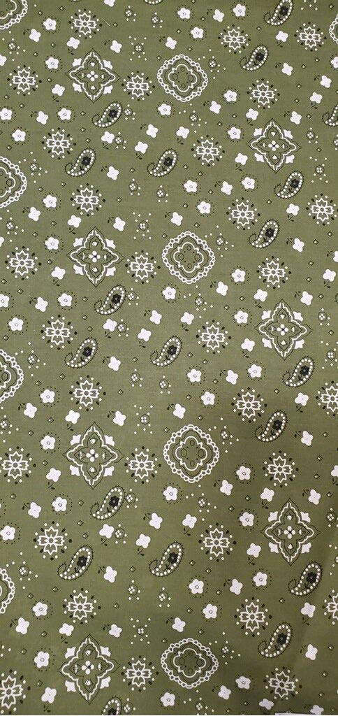 Bandana Print Poly Cotton 58 Inch Wide Fabric by The Yard (Olive Green)