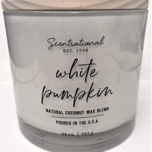 Natural Coconut + Beeswax Scented Candle White Pumpkin XL White Jar with Wooden Lid, 26 Oz.