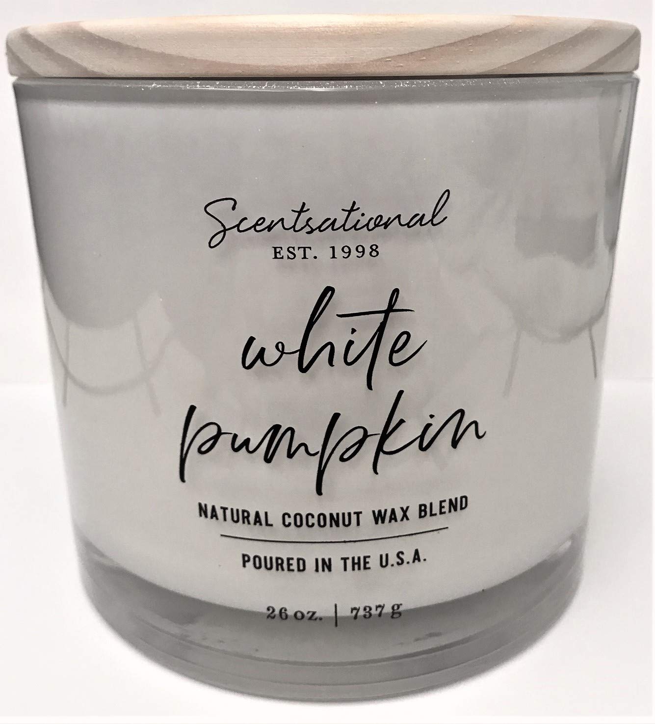 Natural Coconut + Beeswax Scented Candle White Pumpkin XL White Jar with Wooden Lid, 26 Oz.