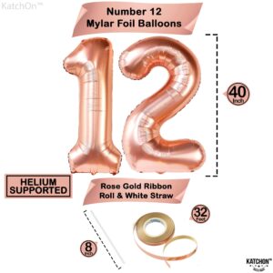 KatchOn, Rose Gold 12 Balloon Number - Huge 40 Inch | 12th Birthday Decorations for Girls | 12th Birthday Balloons, Confetti Balloons | 12 Birthday Balloon for Girls | Number 12 Balloons for Birthdays