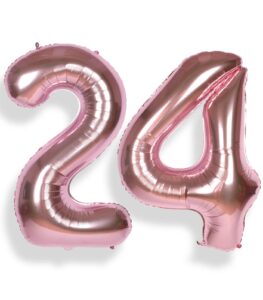 aule 40 inch large 24 number balloons rose gold big foil number balloons giant helium happy 24th birthday party decorations for women huge mylar 42 anniversary supplies