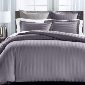 Charter Club Damask Stripe 550 Thread Count Supima Cotton 3 Piece Full / Queen Duvet Cover Set Granite