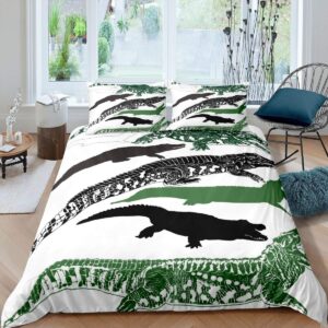 erosebridal crocodile duvet cover kids girls boys alligator comforter cover, exotic fauna bedding set for children boys teens crocodiles wildlife animal quilt cover twin size decorative room 2 pcs