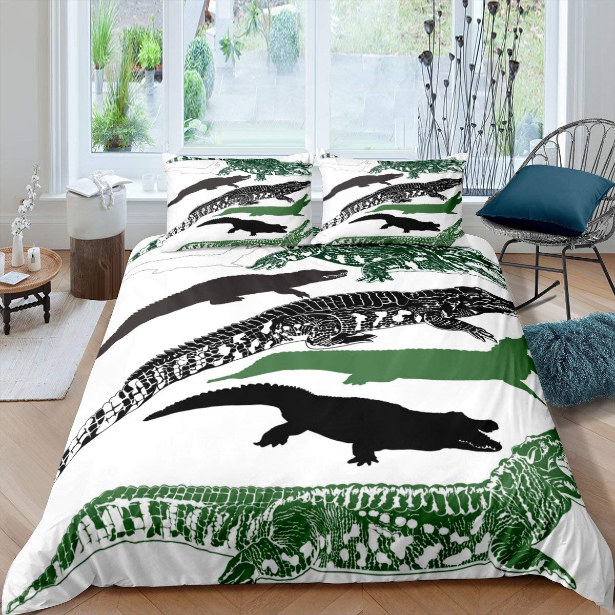 Erosebridal Crocodile Duvet Cover Kids Girls Boys Alligator Comforter Cover, Exotic Fauna Bedding Set for Children Boys Teens Crocodiles Wildlife Animal Quilt Cover Twin Size Decorative Room 2 Pcs