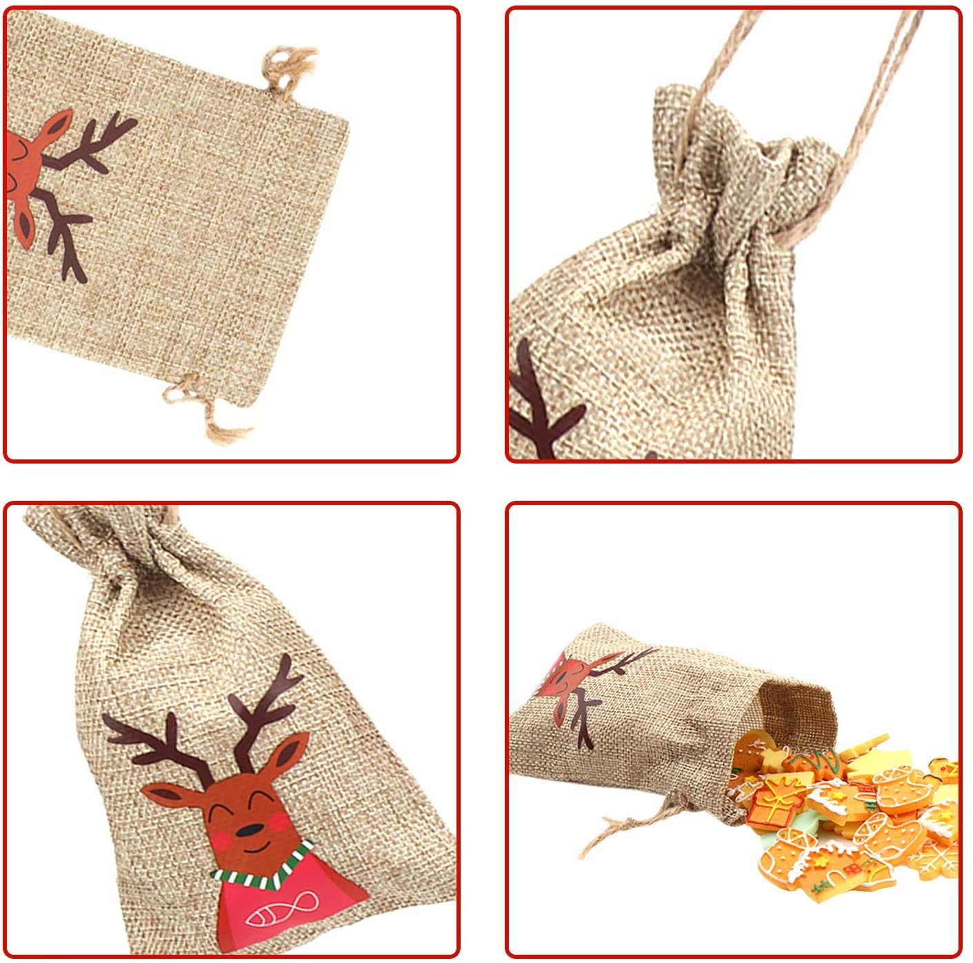 LOKIPA Christmas Jute Burlap Bags, Xmas Jute Linen Burlap Drawstring Gift Treat Candy Bag for Xmas Favors (24)…