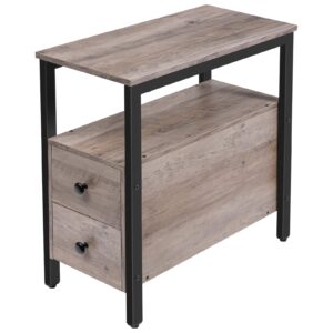 hoobro end table, narrow chairside table with drawer and open storage shelf, nightstand for small spaces, stable and sturdy construction, wooden look accent furniture, greige and black bg548bz01g2