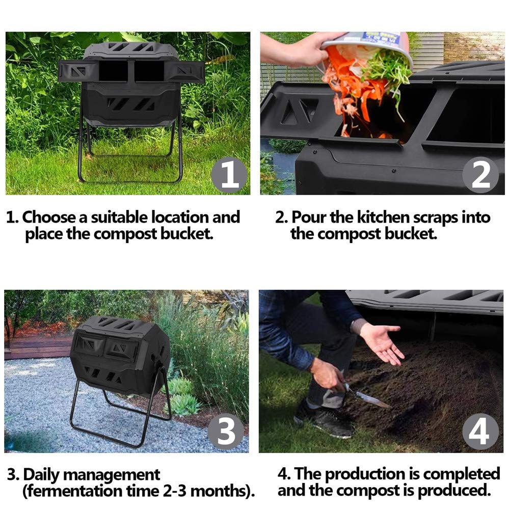 FMXYMC Composters Tumbling Or Rotating Outdoor, Large 160L Compost Tumbler Bin, Outdoor Garden Rotating Waste Bin All Season, Heavy Duty Capacity Composter, Black