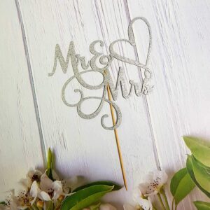 Mr and Mrs Cake Topper, Bride and Groom Sign Wedding, Engagement Cake Toppers Decorations, Double-faced Silver Glitter