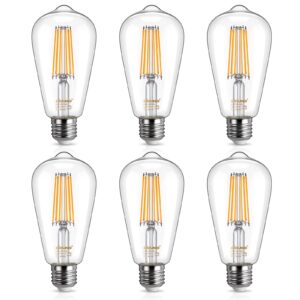 dicuno st64 edison led bulb 60w equivalent, 6w, warm white 2700k, dimmable vintage led light bulbs, 700lm e26 medium base with clear glass for dining room, kitchen lighting,pack of 6