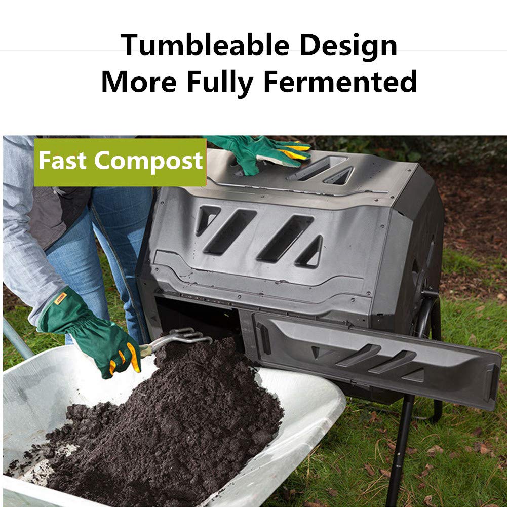 FMXYMC Composters Tumbling Or Rotating Outdoor, Large 160L Compost Tumbler Bin, Outdoor Garden Rotating Waste Bin All Season, Heavy Duty Capacity Composter, Black