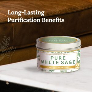 Manifestation Candle Long Lasting Pure White Sage Scented Candle | 6 Oz - 35 Hour Burn | All Natural Soy Wax Smudge Candle for House Energy Cleansing, Positive Vibes & Manifestation