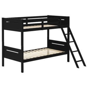 coaster home furnishings littleton transitional wood twin over twin size bunk bed frame with ladder and guardrails fully slatted mattress ready foundation black 405051blk