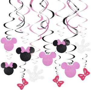 minnie swirl hanging decorations, 30pcs ceiling streamers for mini mouse birthday party, cute mouse theme decor party supplies party favors for kids