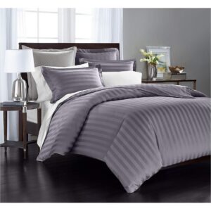 Charter Club Damask Stripe 550 Thread Count Supima Cotton 3 Piece Full / Queen Duvet Cover Set Granite