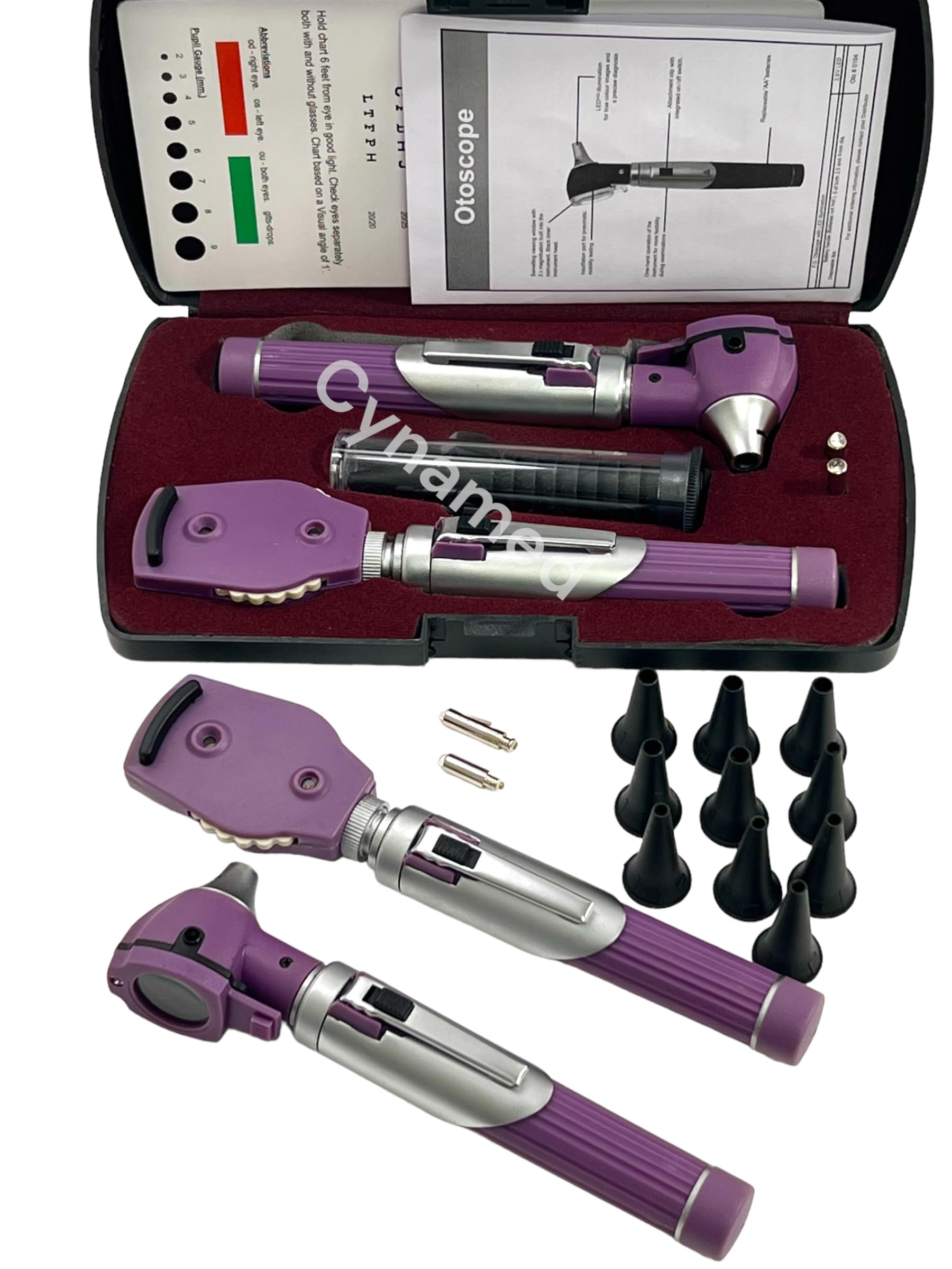 Premium Double Handle Otoscope Set -Otoscope/Great for School -Cynamed (PURPLE)