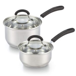 cook n home professional stainless steel saucepan with lid, 1 and 2 quarts, silver