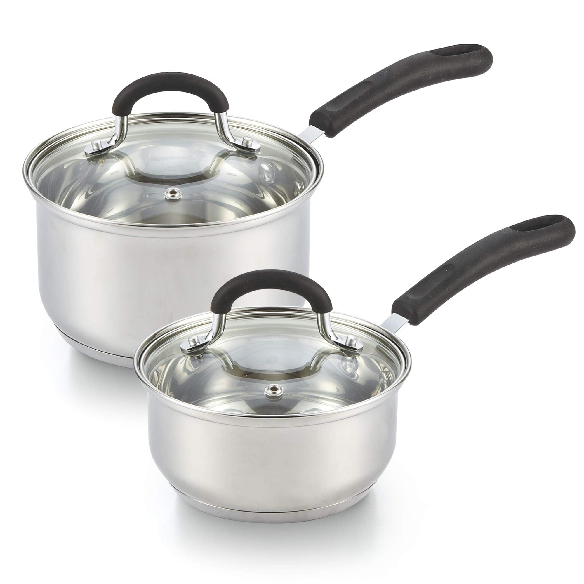 Cook N Home Professional Stainless Steel Saucepan with Lid, 1 and 2 Quarts, Silver