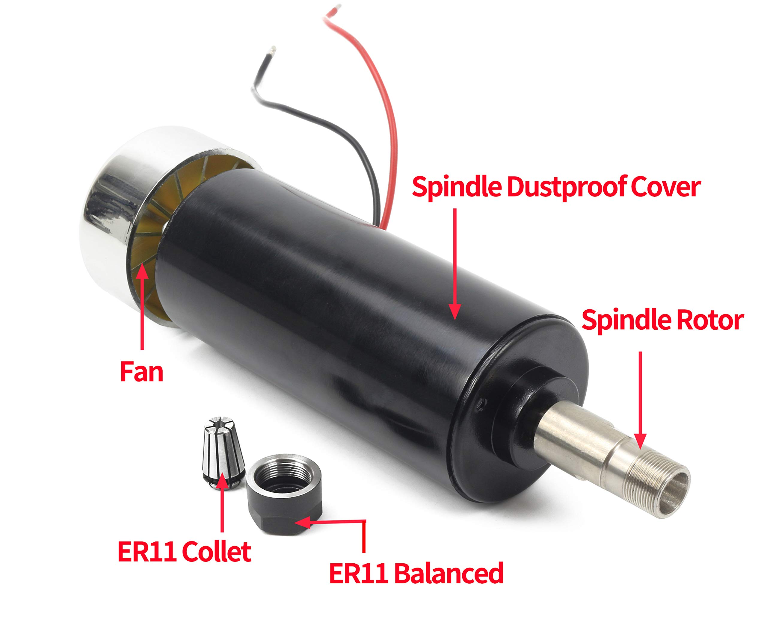 RATTMMOTOR CNC 500W Spindle Motor ER11 500 Watt Air Cooled Spindle Motor 52mm DC 48V 12000RPM 600mN.m for DIY Mini CNC Router Engraver Milling Machine