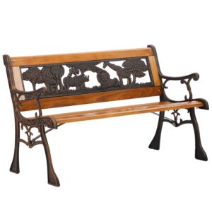 outdoor kids garden bench park metal aluminum & wood benches clearance for outdoor porch, patio, garden, lawn, balcony, backyard and indoor, metal material noble & elegant best loveseats - bronze