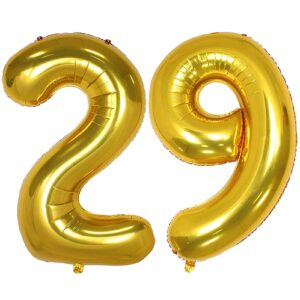 aule 40 inch large 29 balloon numbers gold, big foil number balloons, giant helium happy 29th birthday party decorations for man and women, huge mylar 92 anniversary party supplies