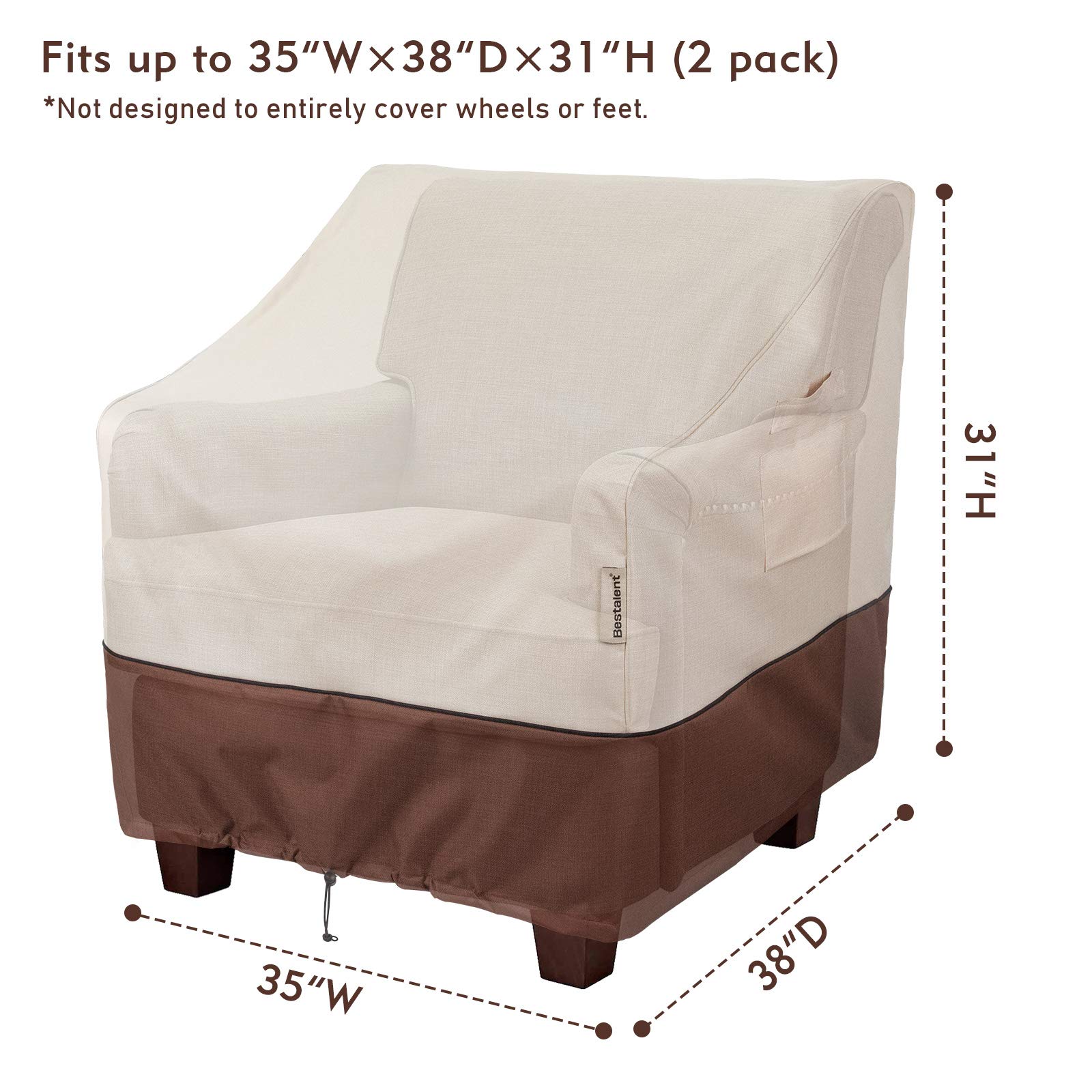 Bestalent Patio Furniture Covers Waterproof Outdoor Chair Cover Fits up to 35" W x 38" D x 31" H 2pack