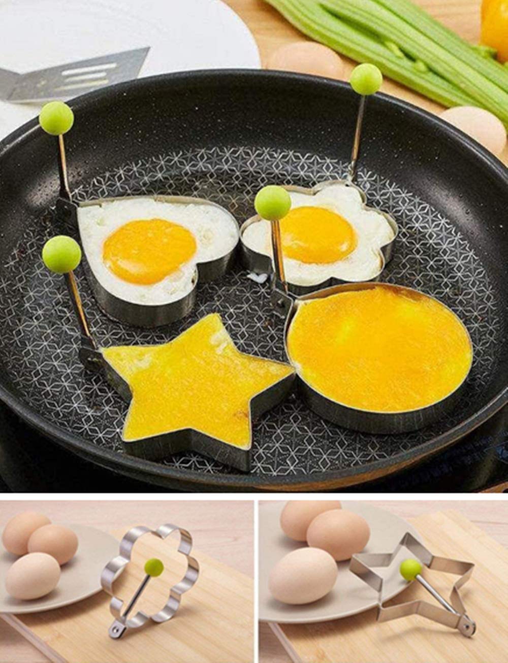 BRYHZKCM 5 PCS Egg Ring Pancake Mold Creative Stainless Steel Omelette Cooking Mold Non-Stick Kitchen Cooking Tools