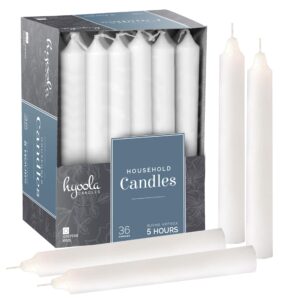 hyoola taper candles - 6 inch white dripless, unscented dinner candle - 36 pack european made candles 5 hour burn time