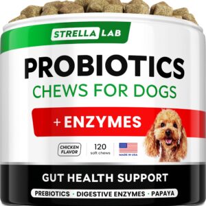 STRELLALAB Pet Probiotics for Dogs & Digestive Enzymes + Digestion & Gut Health Treats, Dog Probiotics Chews, Fiber Supplement, Anti Diarrhea, Constipation, Upset Stomach&Gas Relief, Canine Prebiotic