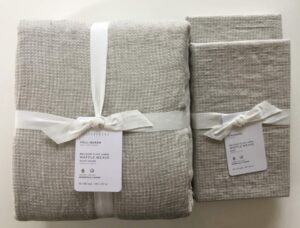 pottery barn belgian flax linen waffle duvet cover full/queen & two standard shams ~flax~