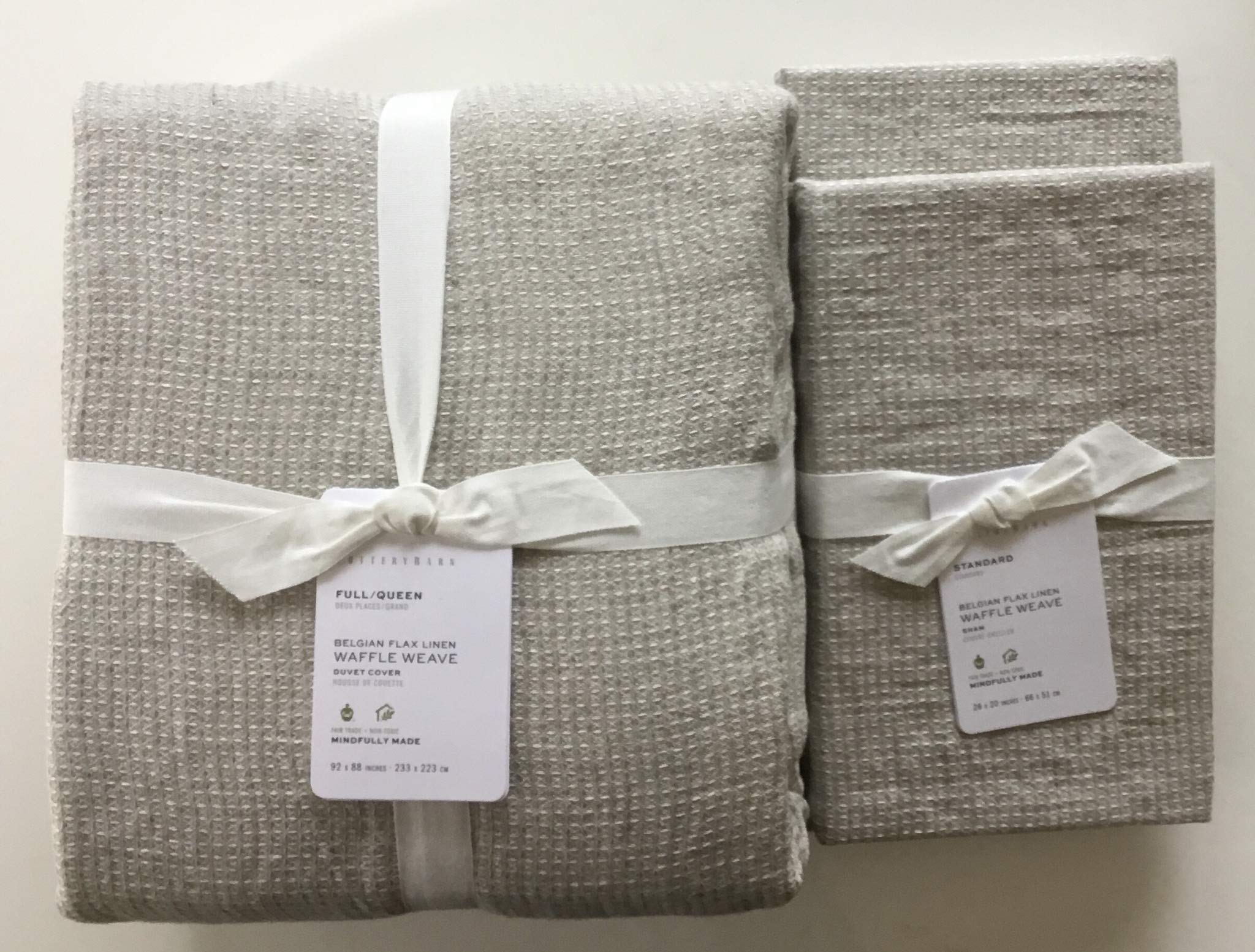 Pottery Barn Belgian Flax Linen Waffle Duvet Cover Full/Queen & Two Standard Shams ~Flax~