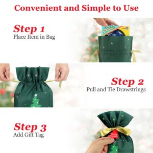 Fabric Gift Bags for Christmas Presents - 6 Pcs Christmas Bags with Drawstring, Large Christmas Gift Bags for Presents, Christmas Gift Wrap Reusable Christmas Bags for Gifts (Green Christmas Tree)