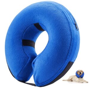 e-komg dog cone after surgery, protective inflatable collar, blow up dog collar, pet recovery collar for dogs and cats soft (large(12"-18"), blue)