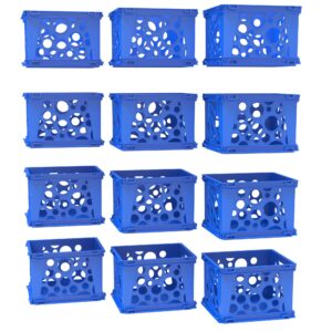 storex mini crates – stackable small storage crates for desktop organization, 9 x 7.75 x 6 inches, school blue, 12-pack (61595u12s)