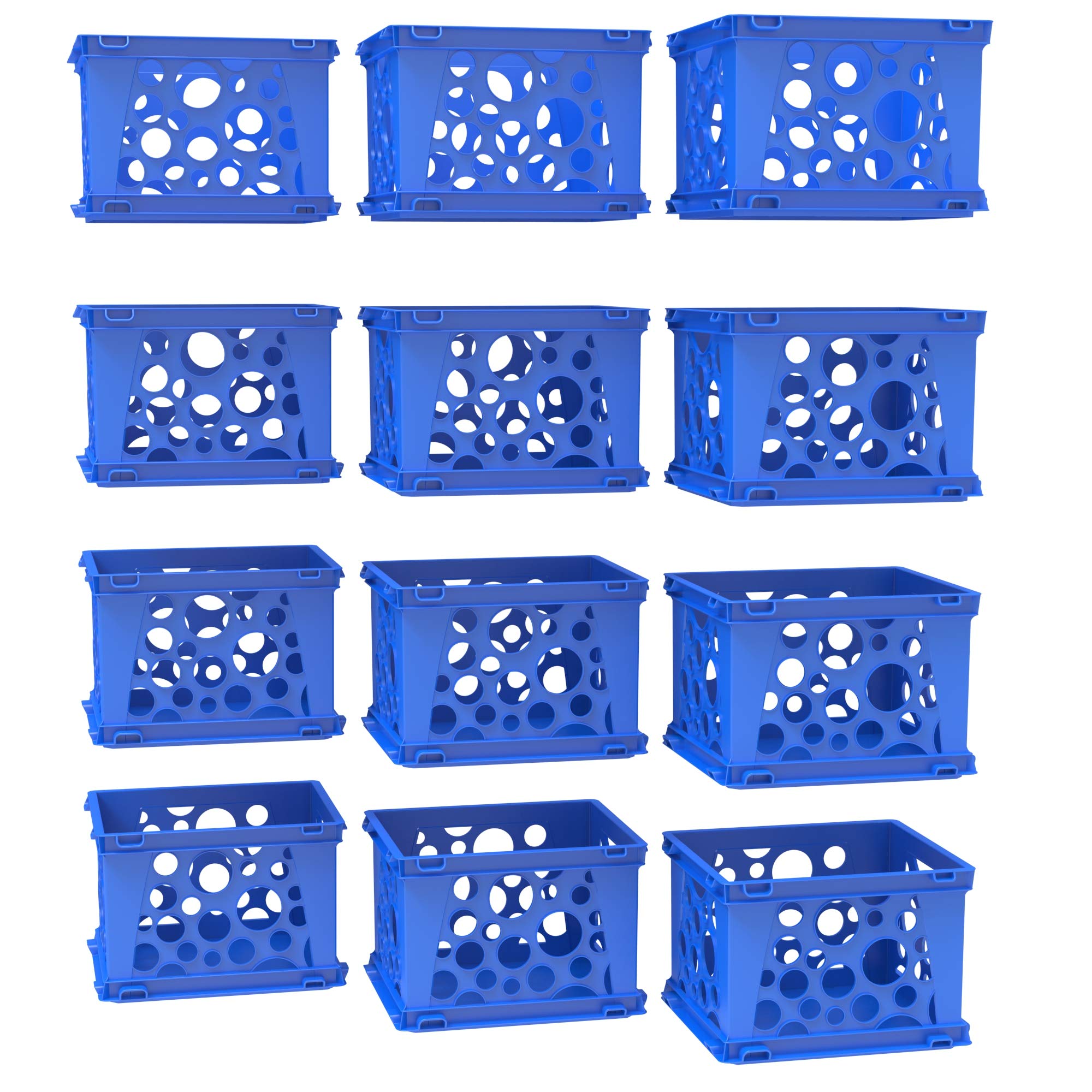 Storex Mini Crates – Stackable Small Storage Crates for Desktop Organization, 9 x 7.75 x 6 inches, School Blue, 12-Pack (61595U12S)