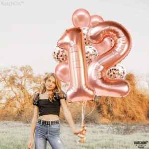 KatchOn, Rose Gold 12 Balloon Number - Huge 40 Inch | 12th Birthday Decorations for Girls | 12th Birthday Balloons, Confetti Balloons | 12 Birthday Balloon for Girls | Number 12 Balloons for Birthdays