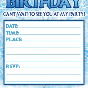 Set of 20 Winter Princess Themed Happy Birthday Invitation Cards & Envelopes – Lightweight (240g), Postcard Style Invites for the Perfect Party Pack