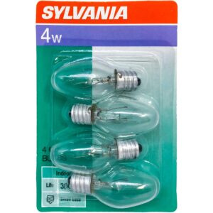 sylvania home lighting incandescent small appliances bulb, c7-4-watt, clear finish, candelabra base (4 bulbs)