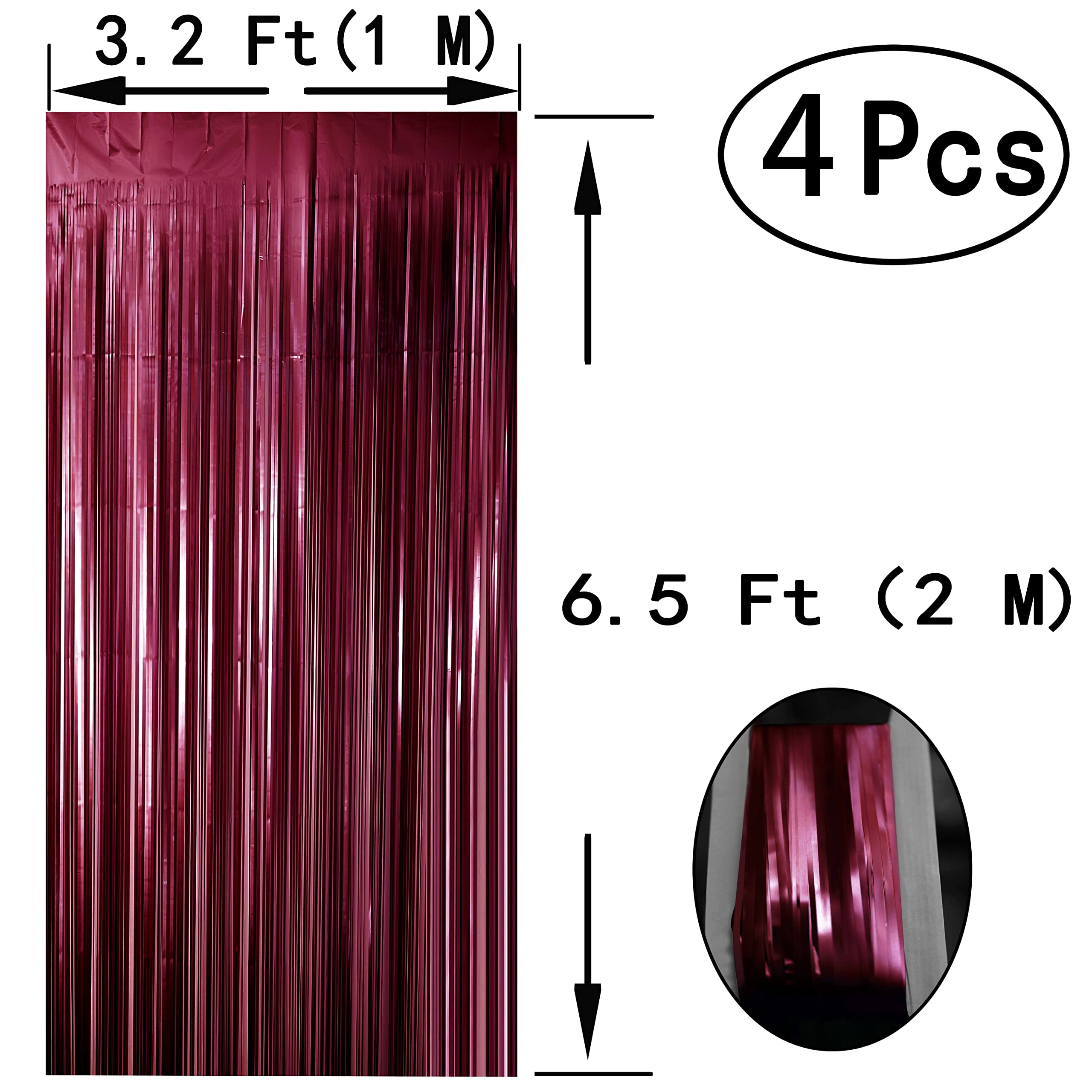 Burgundy Bachelorette Party Tinsel Foil Fringe Curtains for Wedding Anniversary Bridal Shower Happy Birthday Valentines Mothers Day Graduation Party Photo Booth Props Backdrops Decorations, 4pc