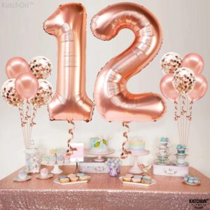 KatchOn, Rose Gold 12 Balloon Number - Huge 40 Inch | 12th Birthday Decorations for Girls | 12th Birthday Balloons, Confetti Balloons | 12 Birthday Balloon for Girls | Number 12 Balloons for Birthdays