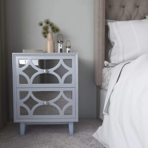 COZAYH Modern Contemporary 2-Drawer Nightstand, Accent Front Mirror Nightstand, for Small Spaces, Bedroom, Light Gray