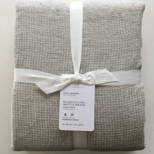 Pottery Barn Belgian Flax Linen Waffle Duvet Cover Full/Queen & Two Standard Shams ~Flax~