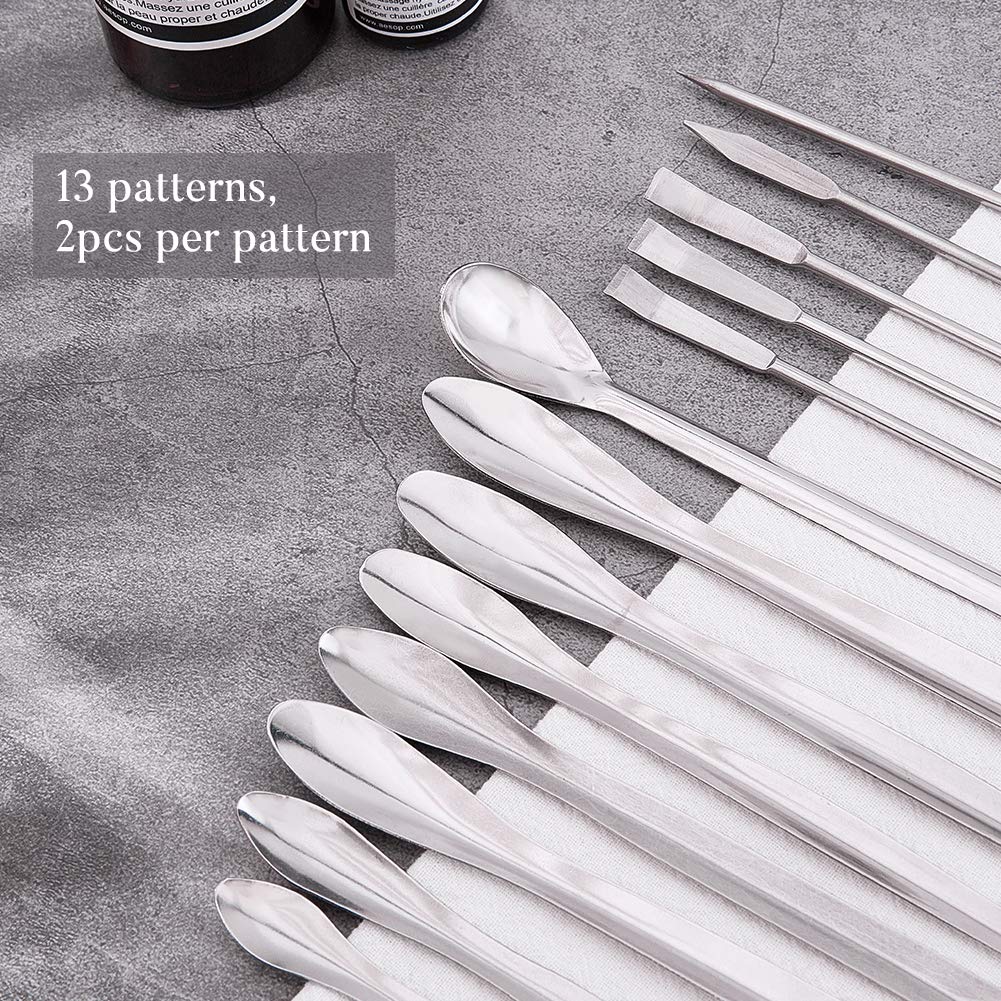 OLYCRAFT 26PCS Stainless Steel Lab Measuring Spatula Set, Micro Lab Scoop/Spoon Mixing Spatula for Gel Cap Filler, Capsule Filler,Laboratory Sampling Equipment