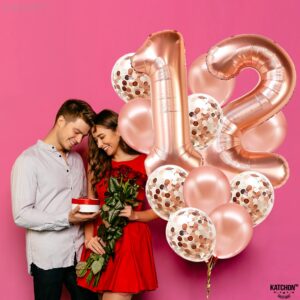 KatchOn, Rose Gold 12 Balloon Number - Huge 40 Inch | 12th Birthday Decorations for Girls | 12th Birthday Balloons, Confetti Balloons | 12 Birthday Balloon for Girls | Number 12 Balloons for Birthdays