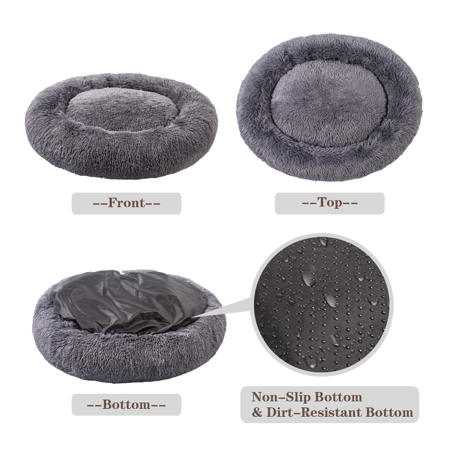 MFOX Calming Dog Bed (L/XL/XXL/XXXL) for Medium and Large Dogs Comfortable Pet Bed Faux Fur Donut Cuddler Up to 25/35/55/100lbs